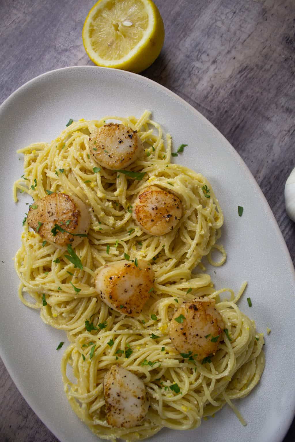 Lemon Pesto Spaghetti with Scallops - Always From Scratch