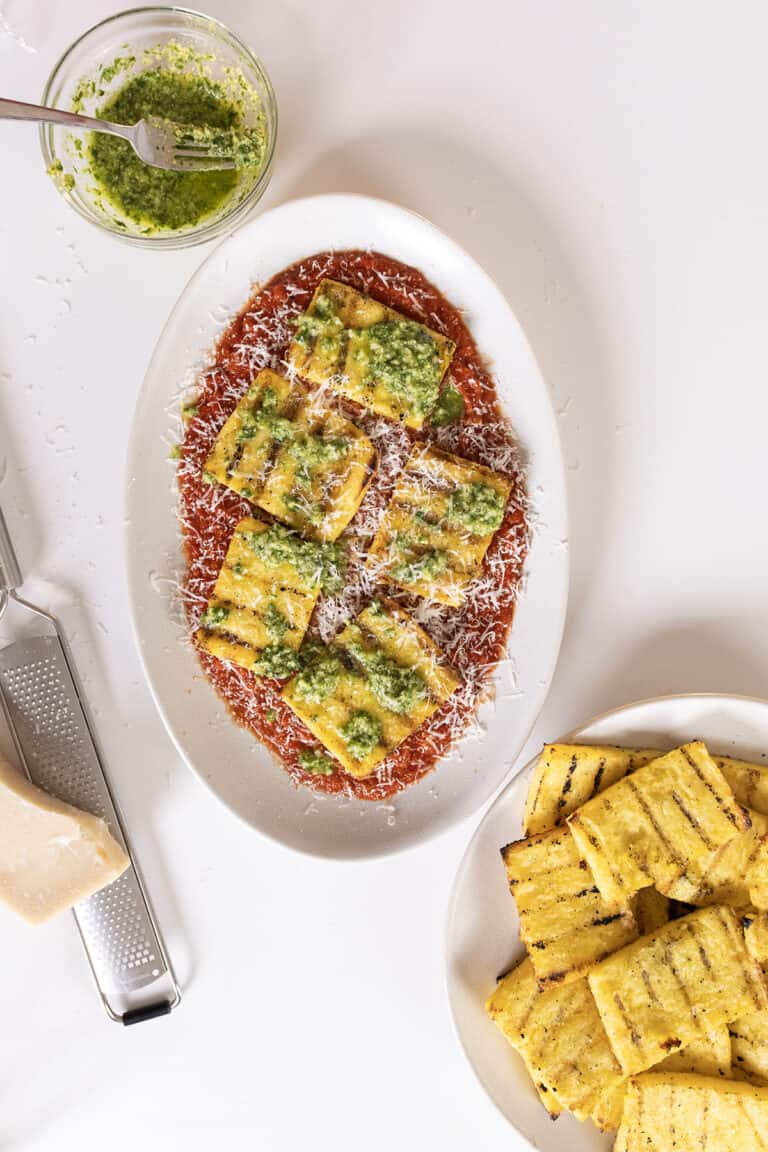 Perfect Grilled Polenta with Marinara and Pesto - Always From Scratch